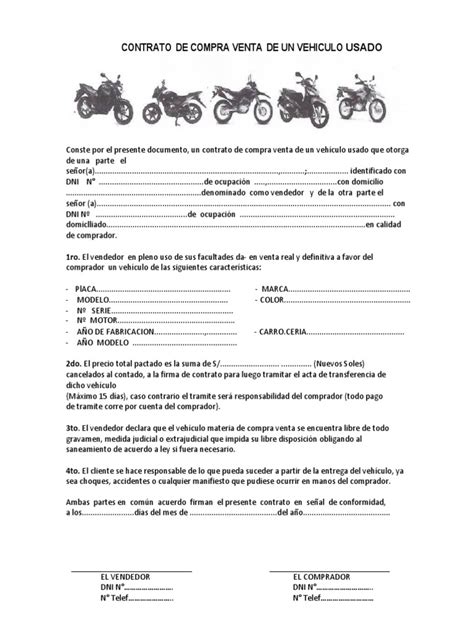 Contrato De Compra Venta De Un Vehiculo Usado Pdf Gobierno Business