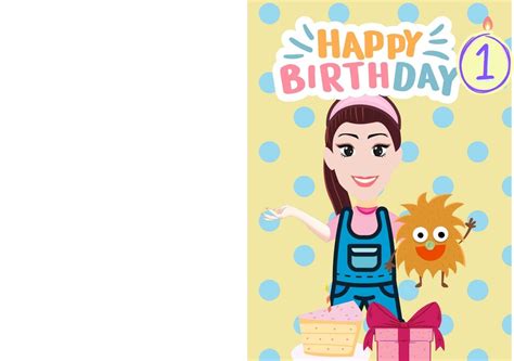 Ms Rachel 1st Birthday Card Digital Download For Printing Etsy