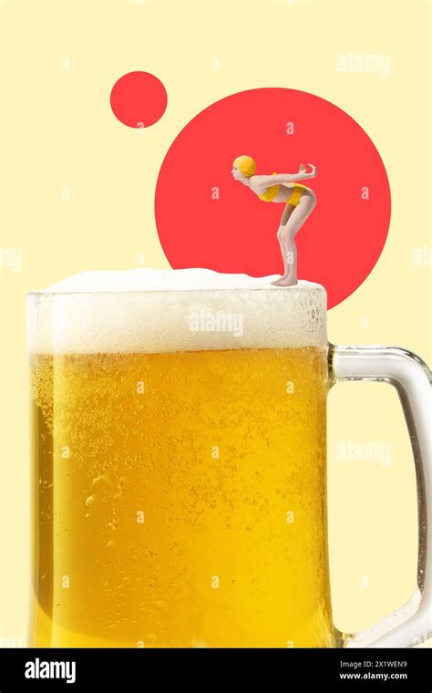 Poster Contemporary Art Collage Woman In Swimsuit Stands On Edge Of