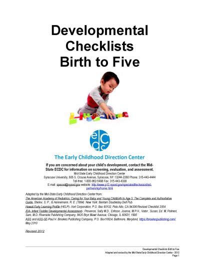 Developmental Milestones Checklist 2012 Ecdc Achieve Beyond