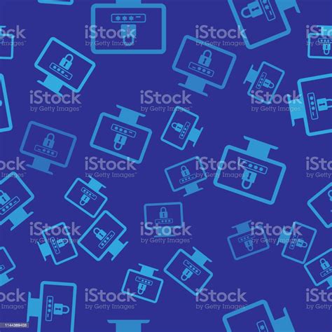 파란색 배경에 암호 알림과 자물쇠 아이콘 고립 된 완벽 한 패턴 블루 모니터 보안 개인 액세스 사용자 권한 로그인 양식 개념 벡터 일러스트 0명에 대한 스톡 벡터 아트 및