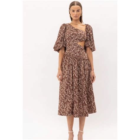 Sofie The Label Dresses Sofie The Label Cut Out Puff Sleeve Dress In Brown L 89 Nwt Poshmark