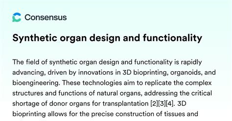 Synthetic Organ Design And Functionality Consensus Academic Search Engine