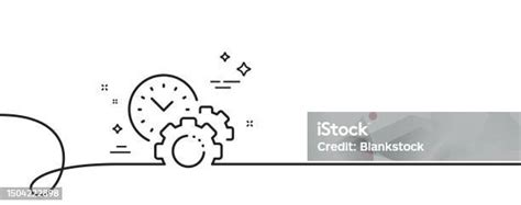 시간 관리 라인 아이콘입니다 시계 기호입니다 톱니바퀴 컬이 있는 연속 라인 벡터 경계에 대한 스톡 벡터 아트 및 기타 이미지 경계 경첩 고급 Istock