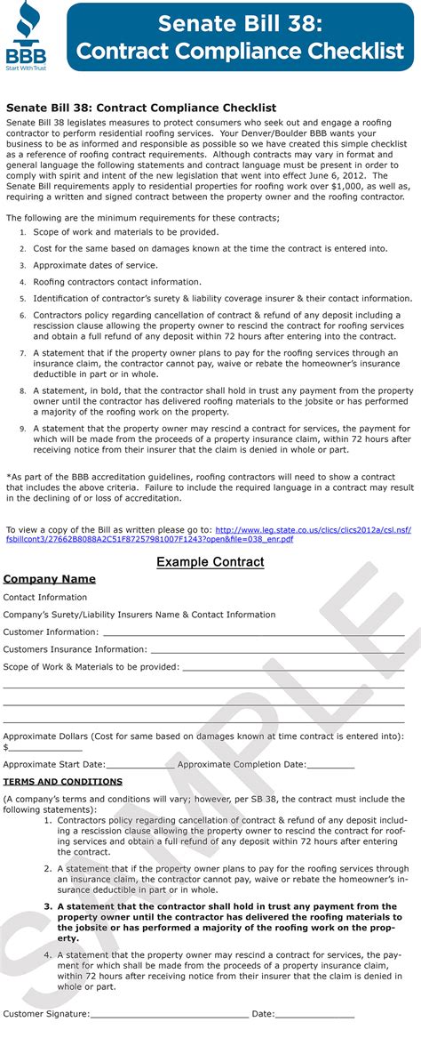 Contract Compliance Checklist El Paso County Roofing Association