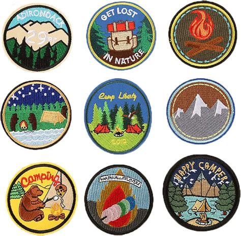 9pcs Outdoor Round Camper Iron On Patches Personalized Travel Camping