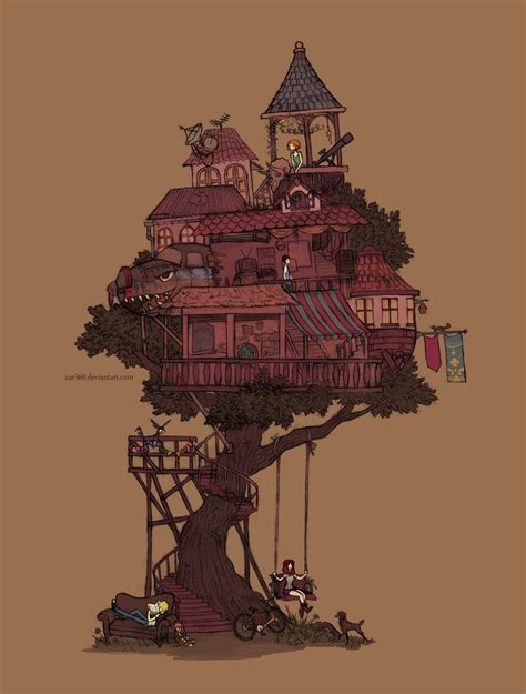 Fantasy Treehouse Drawing By Zae369 Cool Treehouse Drawings Tree