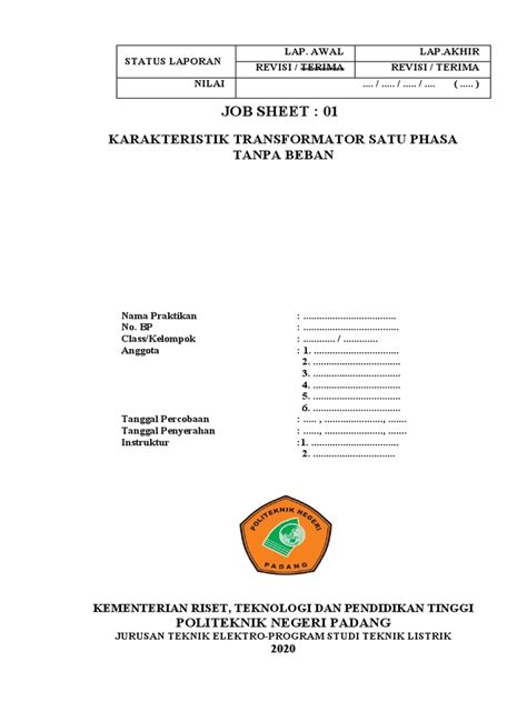 Job Sheet 02 Karakteristik Trafo 1 Fasa No Load Pdf