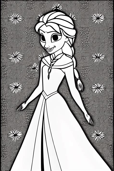 Simple Elsa With One Foot Coloring Page Black And White · Creative Fabrica