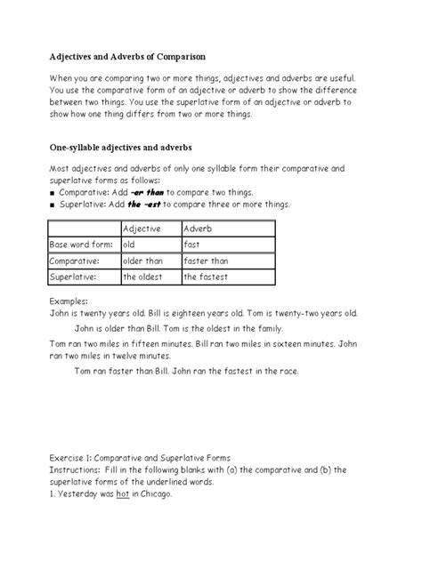 Adjectives And Adverbs Of Comparison Pdf Adverb Interpretation