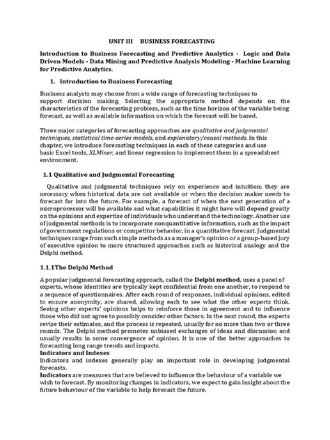 Unit 3 Notes Pdf Forecasting Predictive Analytics