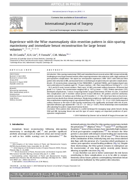 Pdf Experience With The Wise Mammaplasty Skin Resection Pattern In