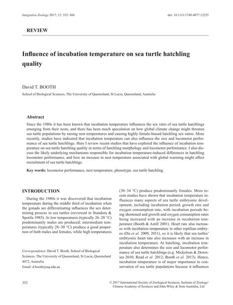 Pdf The Influence Of Incubation Temperature On Sea Turtle Hatchling