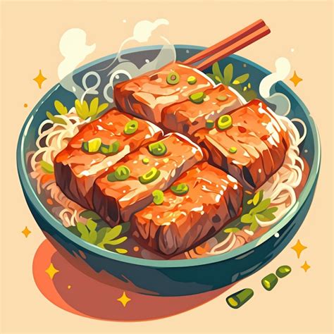 Premium Vector Vietnamese Bun Cha And Grilled Pork