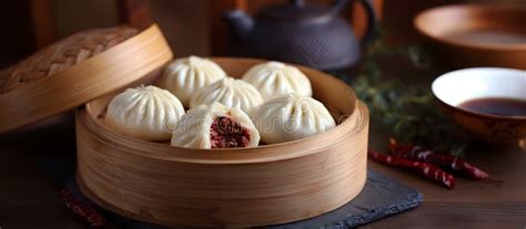 Chinese Stuffed Steamed Bbq Pork Bun Char Siu Bao Baozi Mantou In