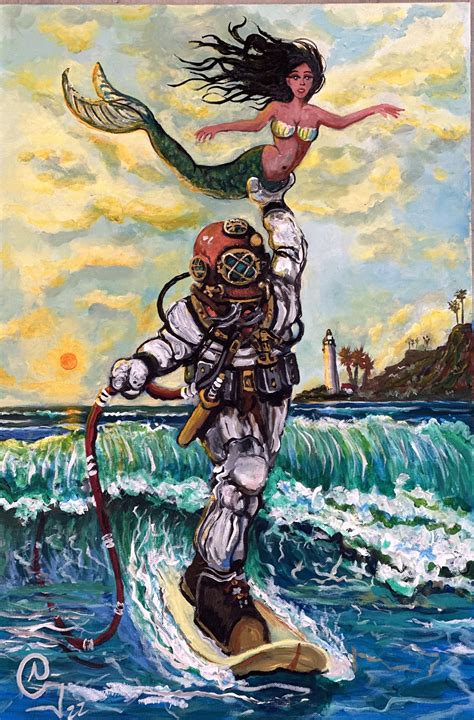 Surfs Up Deep Sea Diver Art Diver Art Mermaid Artwork