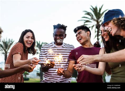 Happy Multiracial People Enjoying Summer Party At The Beach Diverse Group Of Young Adult