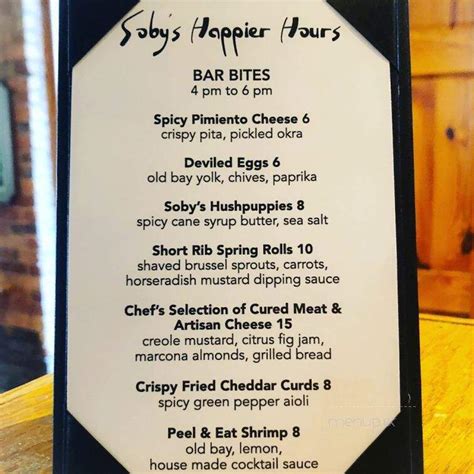 Menu Of Sobys In Greenville Sc 29601