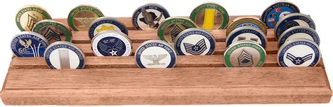 Military Challenge Coins Display Holder Solid Wood 4 Row