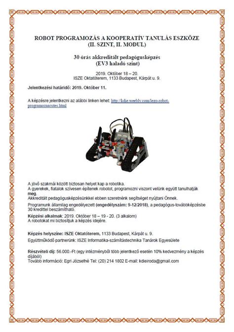 Lego Robot Programozás Kállósemjéni Diákokért és Ifjakért Egyesület Felnőttképzési