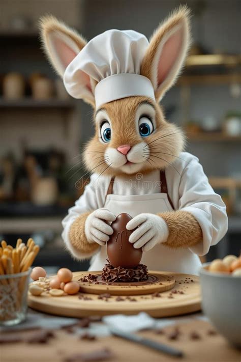 Happy Easter Bunny Chef Making Chocolate Egg Stock Illustration Illustration Of Figurine