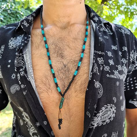 Mens Long Nut Wood Bead Necklace Tribal Ethnic Surfer Necklace Boho