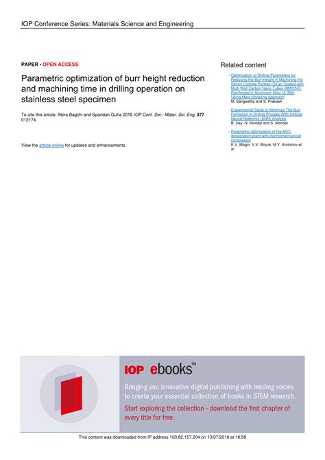 Pdf Parametric Optimization Of Burr Height Reduction And Machining Time In Drilling Operation
