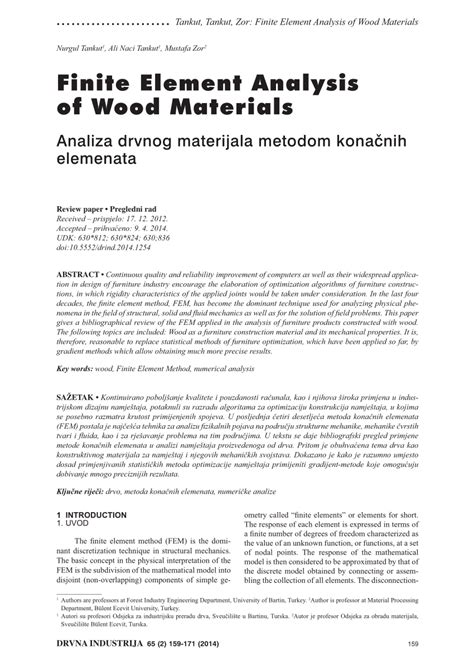 Pdf Finite Element Analysis Of Wood Materials