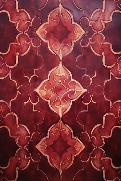 Abstract Maroon Colored Traditional Motif Tiles Wallpaper Floor Texture