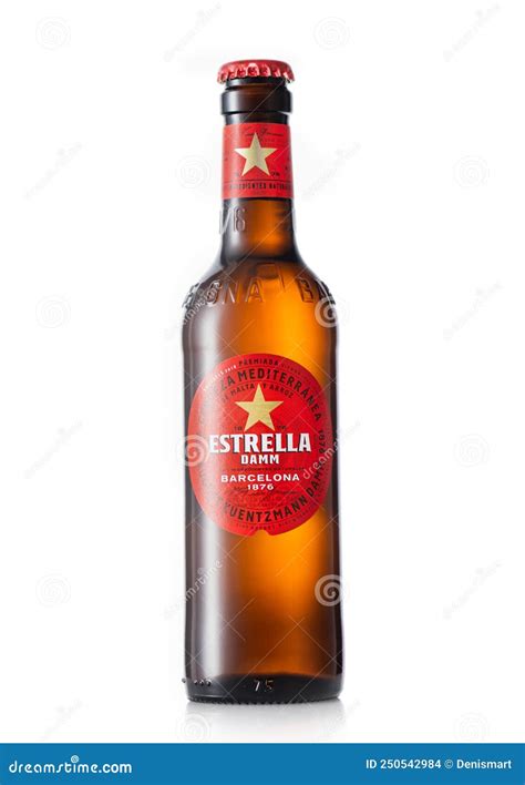 Londonuk May 29 2022 Bottle Of Estrella Lager Beer From Barcelona On White Background