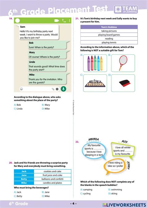 6th Grade Placement Test Online Exercise For Live Worksheets