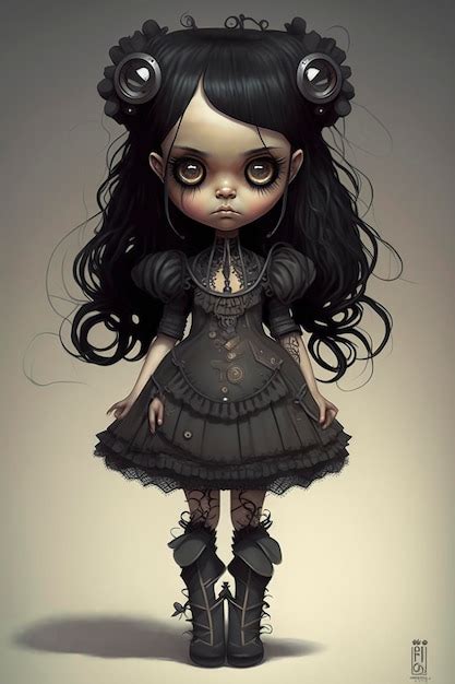 Cute Goth Goddess Chibi Girl With Big Eyes That Looks Like A Doll With