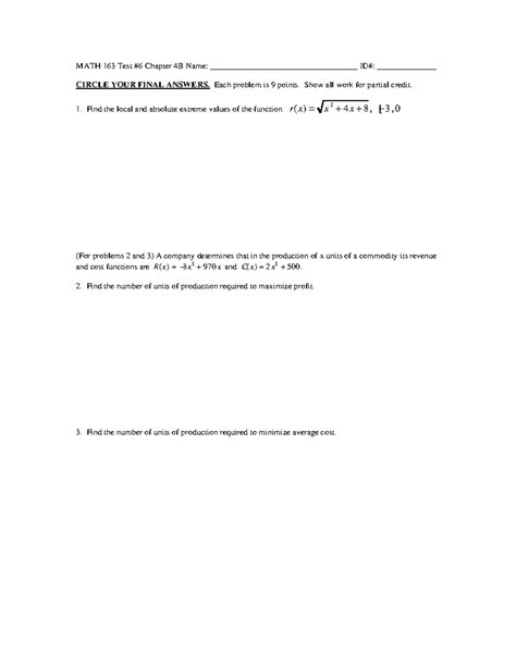Chapter 04bsample Test Math 163 Test 6 Chapter 4b Name