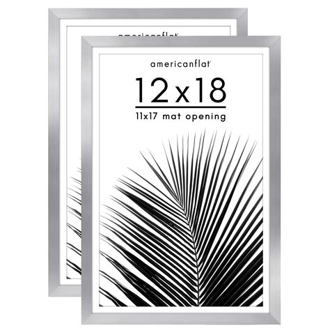 Americanflat 2 Pack 12x18 Silver Frames With 11x17 Mat Plexiglass