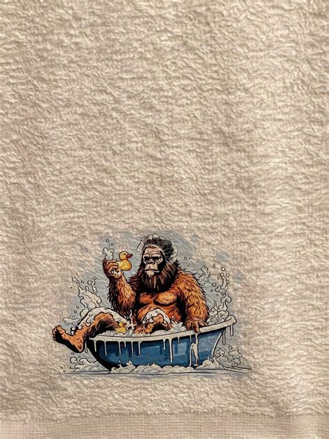 Bathing Bigfoot And Rubber Ducky Wash Rag Hand Towel Bath Towel Set