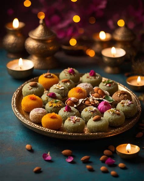 Luxurious Flat Lay Of Indian Sweets Mithai For Diwali Stock Image Image Of Baking