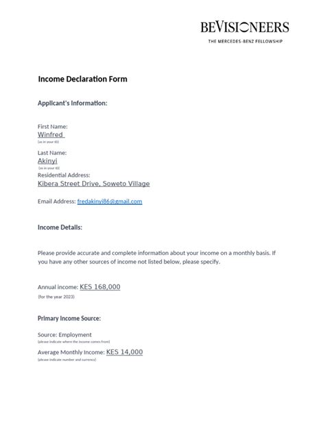 Template Income Declaration Form Pdf