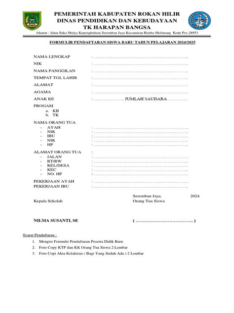 Formulir Ppdb Kb Asham 2024 Pdf