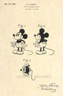 Official Mickey Mouse 1930 Us Patent Art Print Vintage Walt Disney