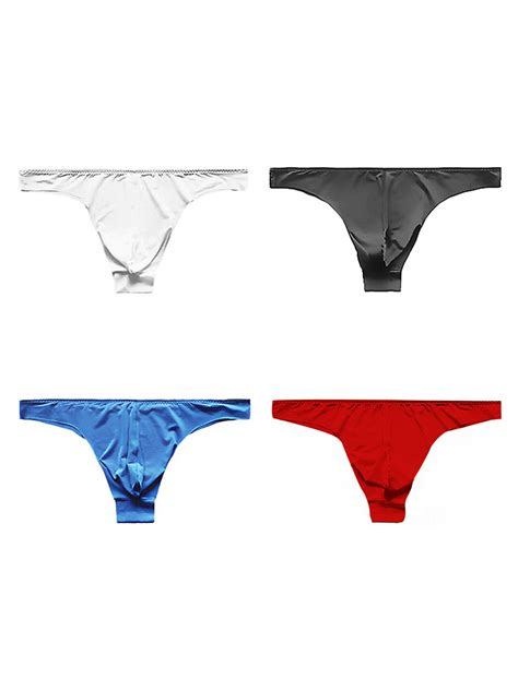 4 Pack Mens Seamless Ice Silk Sports Solid Color Thongs Mr Saker