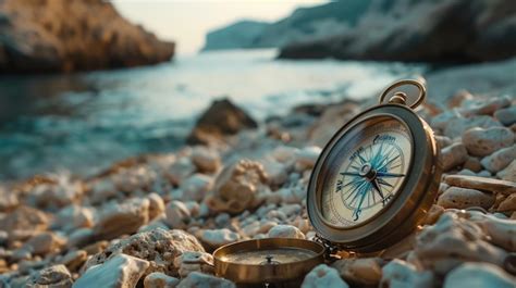 Premium Photo A Compass Rests On Stones In A Circling Pattern Near