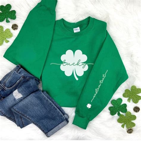 St Patricks Day Sweatshirt For Women Lucky Crewneck Custom Sleeve
