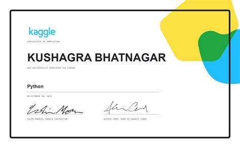 Kushagra Bhatnagar Completed The Python Course On Kaggle