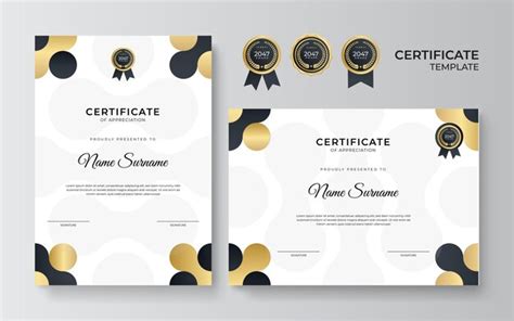 골드 감사장 자격 템플릿 프리미엄 벡터