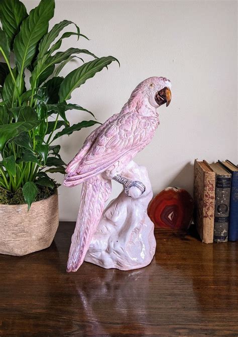 Large Handmade Majolica Bird Ceramic Parrot Sculpture Exotic Tropical