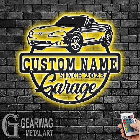 Personalized Car Garage Name Metal Sign With Led Light Custom Garage
