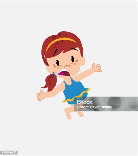 Jeune Fille Blanche Dans Un Maillot De Bain Sautant Terrifiée Vecteurs