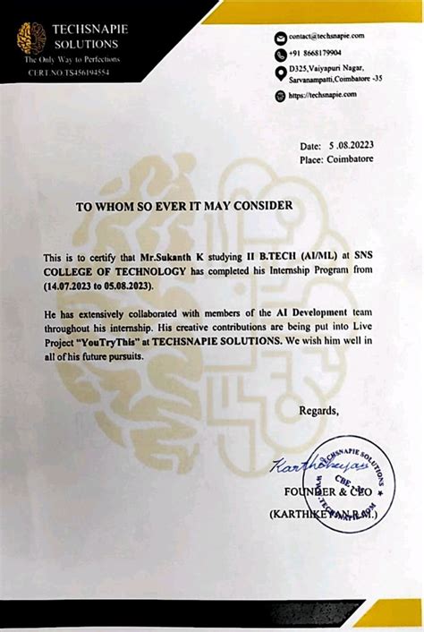 Sukanth Kannan On Linkedin Ai Internship Techsnapiesolutions