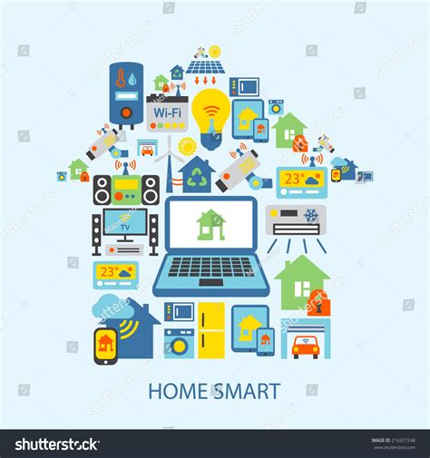 Smart Home Automation Technology Decorative Icons Set Vector Illustration Shutterstock