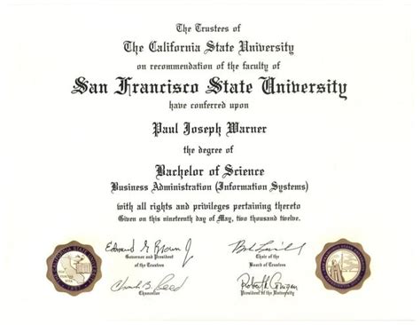 Paul Warner Sfsu Bachelor Of Science Degree Pdf